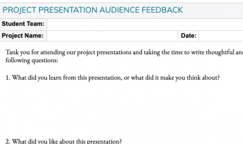 Project Presentation Audience Feedback Form | MyPBLWorks