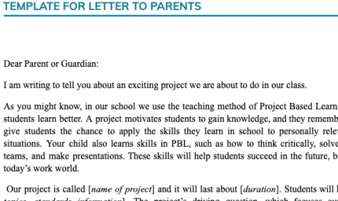 Template for Letter to Parents | MyPBLWorks