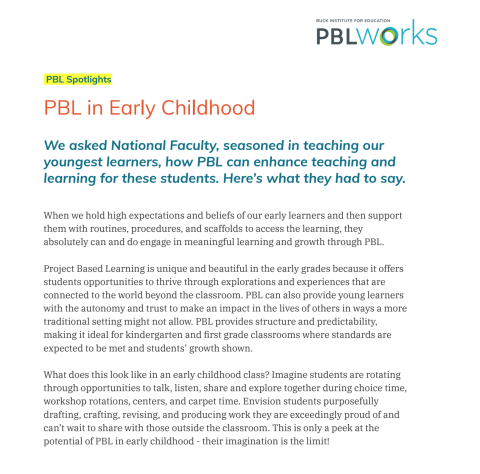PBL Spotlights: PBL in Early Childhood | MyPBLWorks