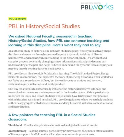 PBL Spotlights: PBL in History/Social Studies | MyPBLWorks