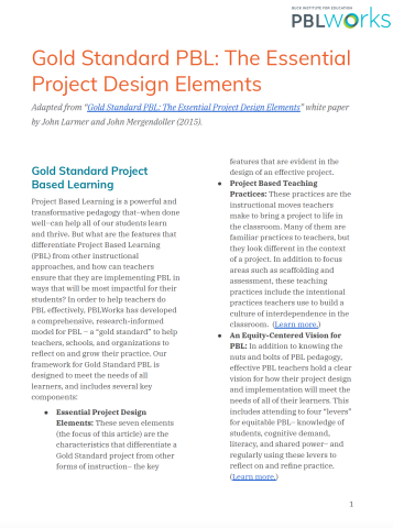 Gold Standard PBL: Essential Project Design Elements | MyPBLWorks